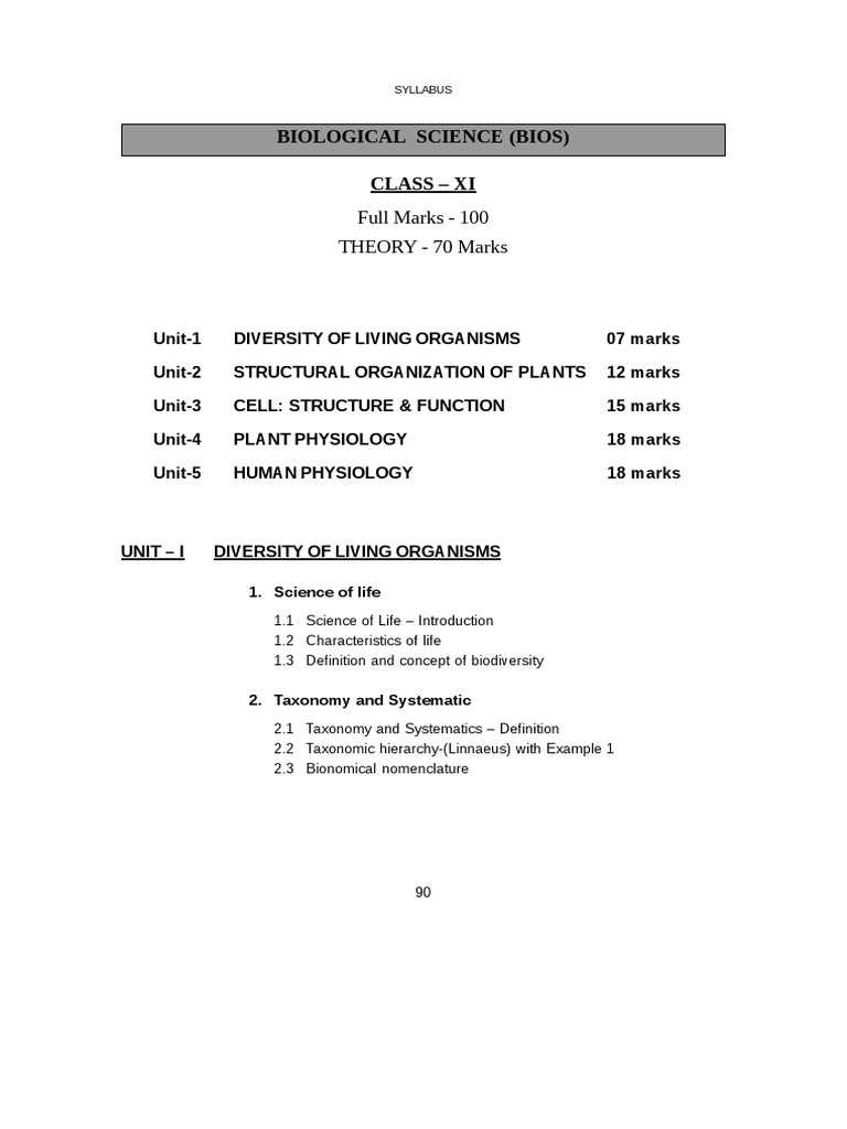Biological Science Class 11 Syllabus | PDF | Cell (Biology) | Endocrine ...
