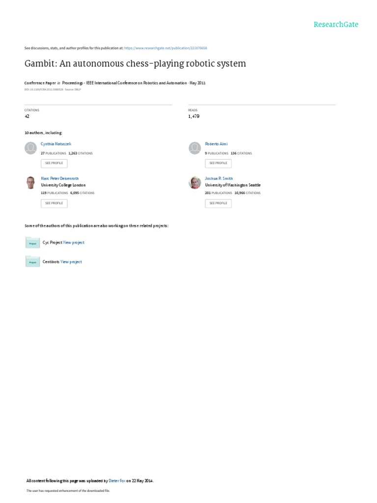 Gambit: An Autonomous Chess-Playing Robotic System | PDF | Chess | Robot