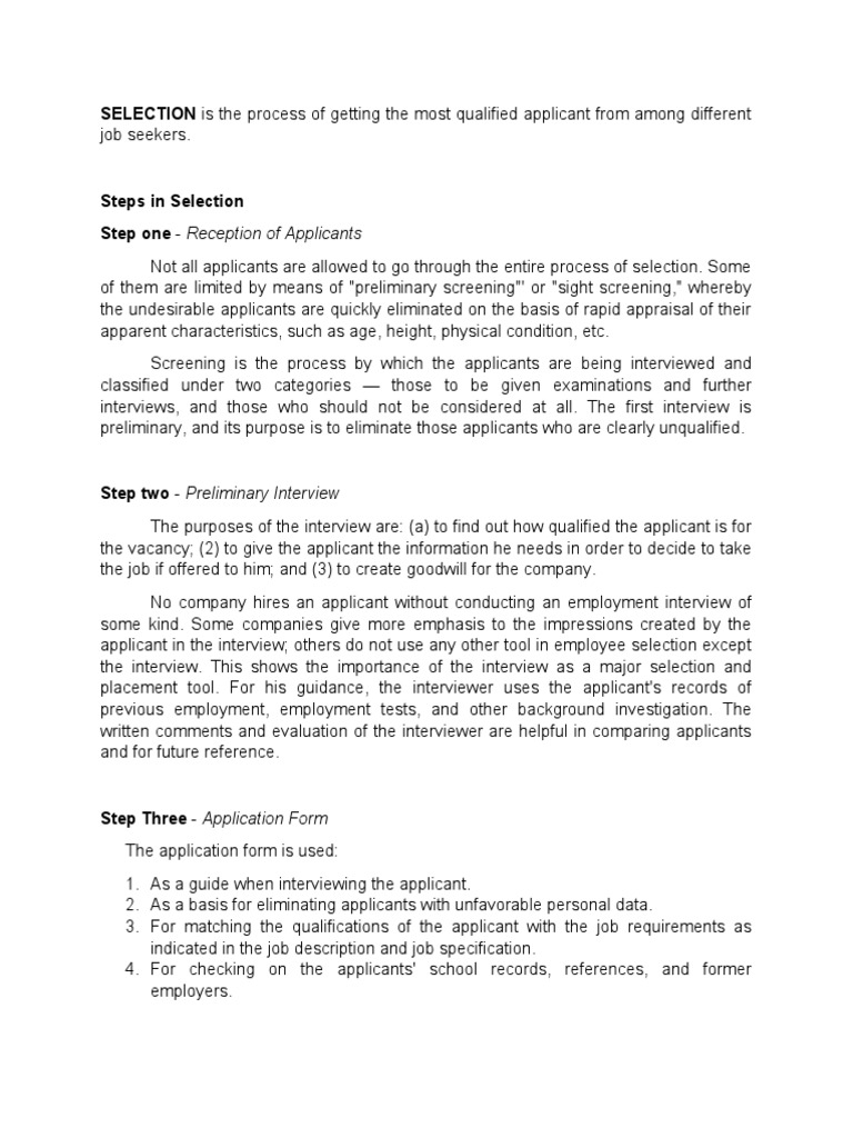 SELECTION Is The Process of Getting The Most Qualified Applicant From ...
