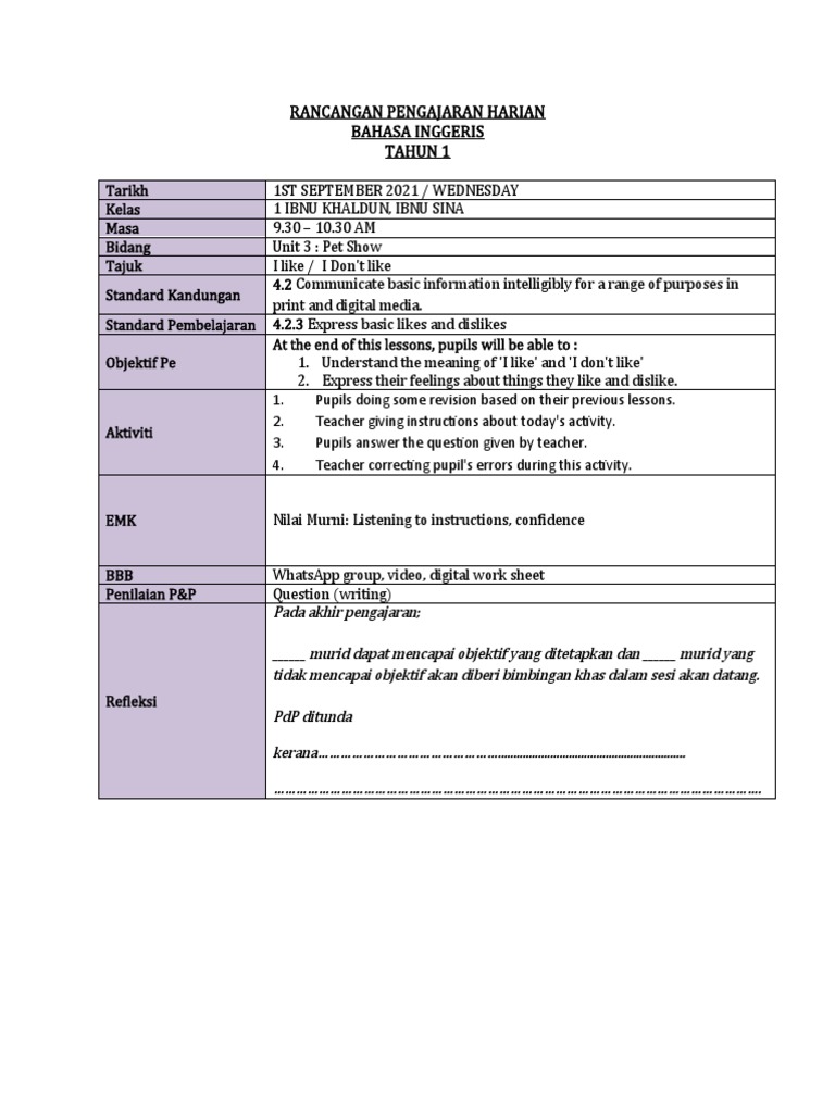 RPH English Year 1 CEFR | PDF