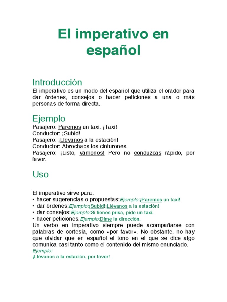 El Imperativo en Español + Ejercicios | PDF | Plural | Verbo