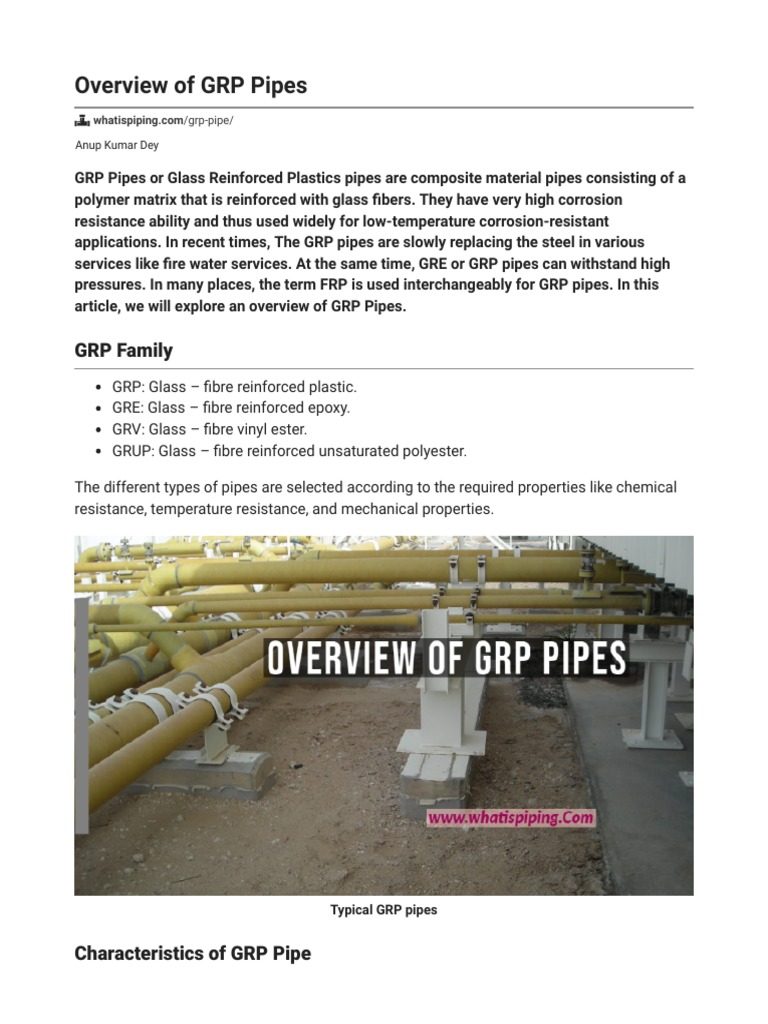Overview of GRP Pipes | PDF | Fiberglass | Pipe (Fluid Conveyance)