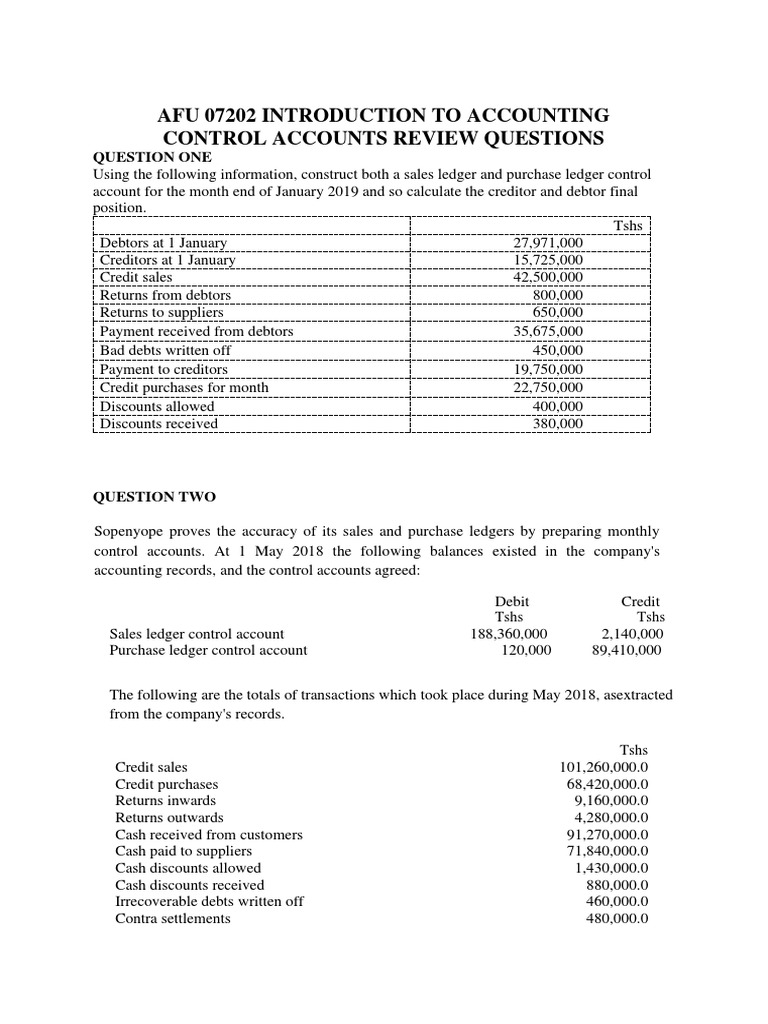 Control Accounts Preparation Exercises | PDF | Debits And Credits ...