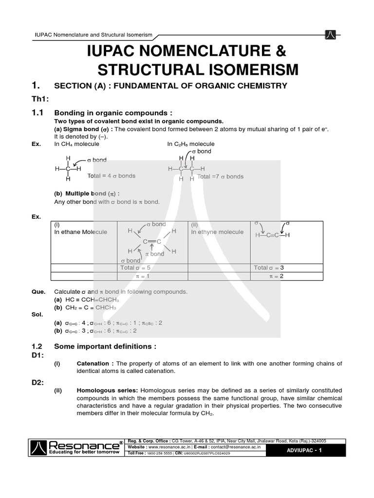 Iupac Nomenclature & Structural Isomerism: Section (A) : Fundamental of ...