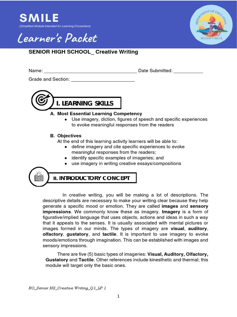 SENIOR HIGH SCHOOL - Creative Writing | PDF | Senses | Perception