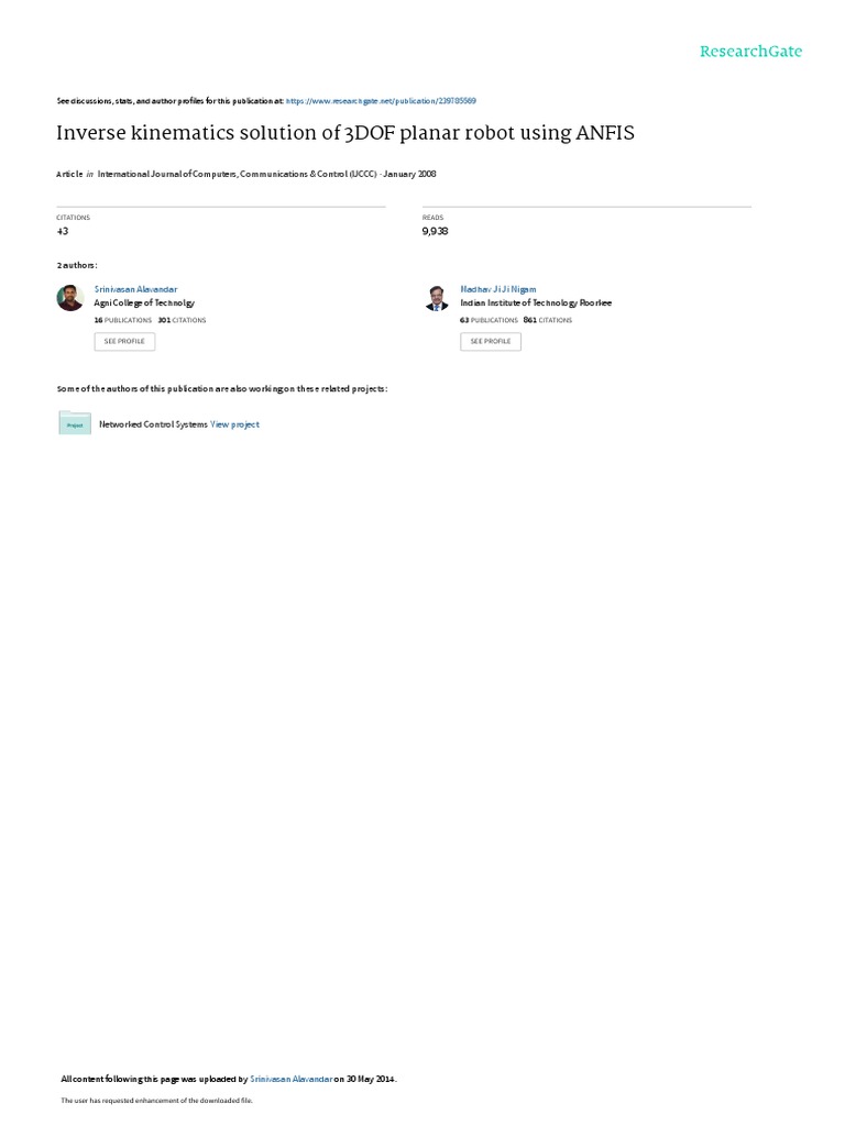 Inverse Kinematics Solution of 3DOF Planar Robot Using ANFIS | PDF ...