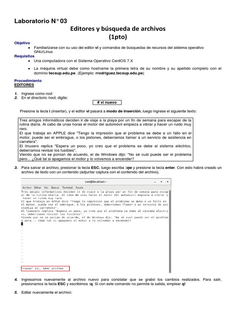 Análisis de comandos básicos de edición y manejo de archivos en Linux | PDF | Archivo de ...