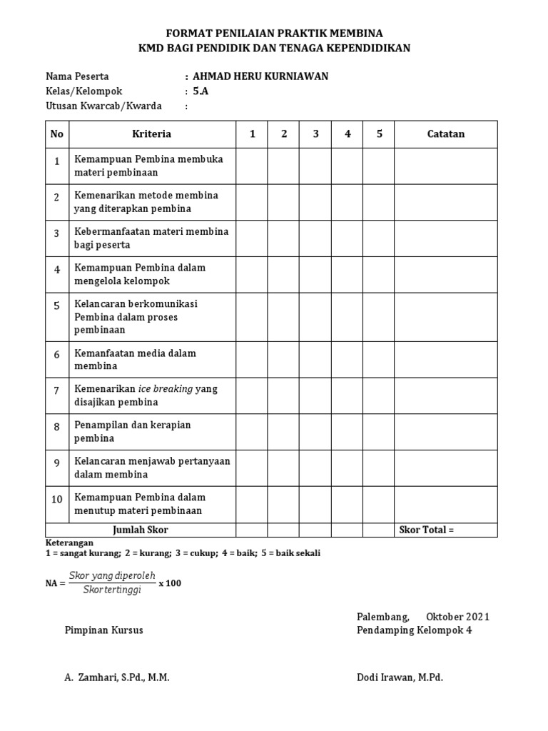 Format Penilaian Praktik Membina | PDF