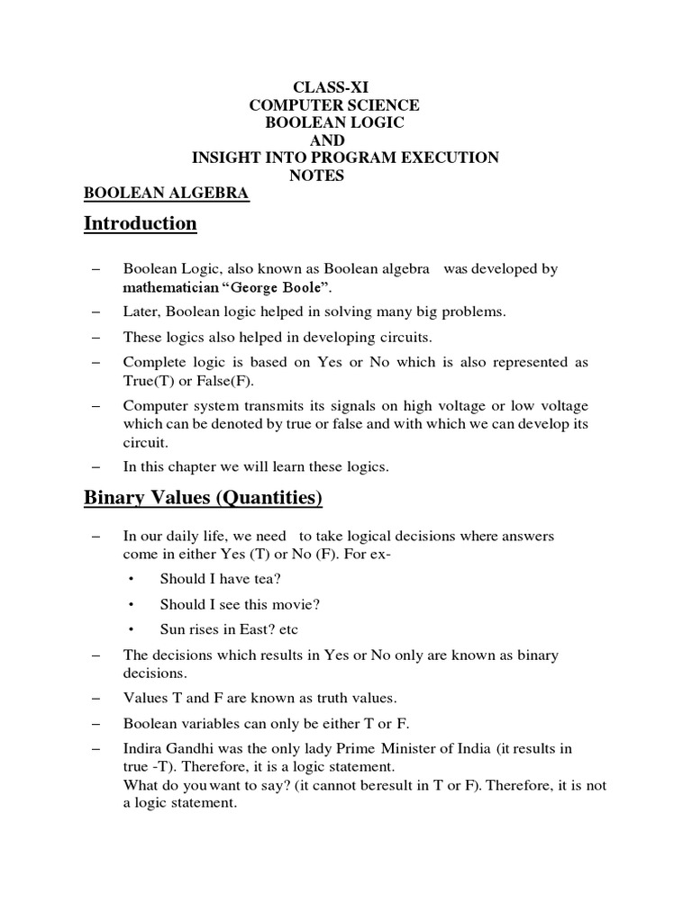 11computer Science - Boolean Logic and Insight Into Program Execution ...