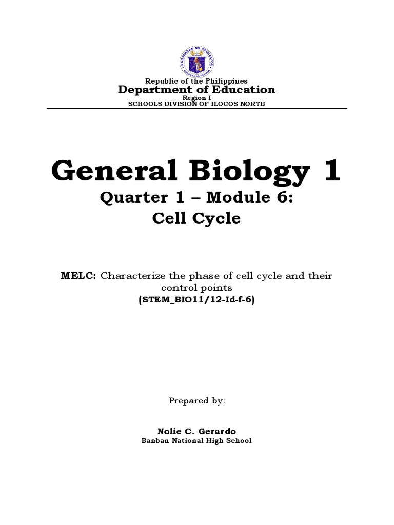 General Biology 1: Quarter 1 - Module 6: Cell Cycle | PDF | Mitosis ...