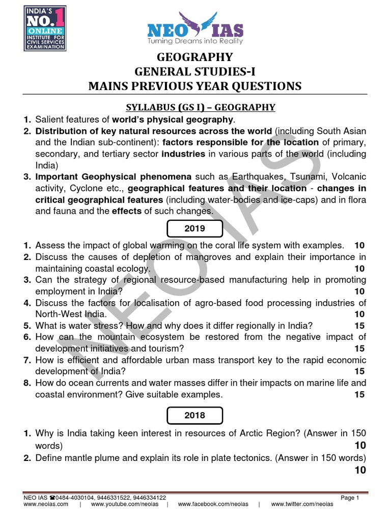 Geography Mains Previous Years Questions 2013-19 | PDF | Sustainability ...