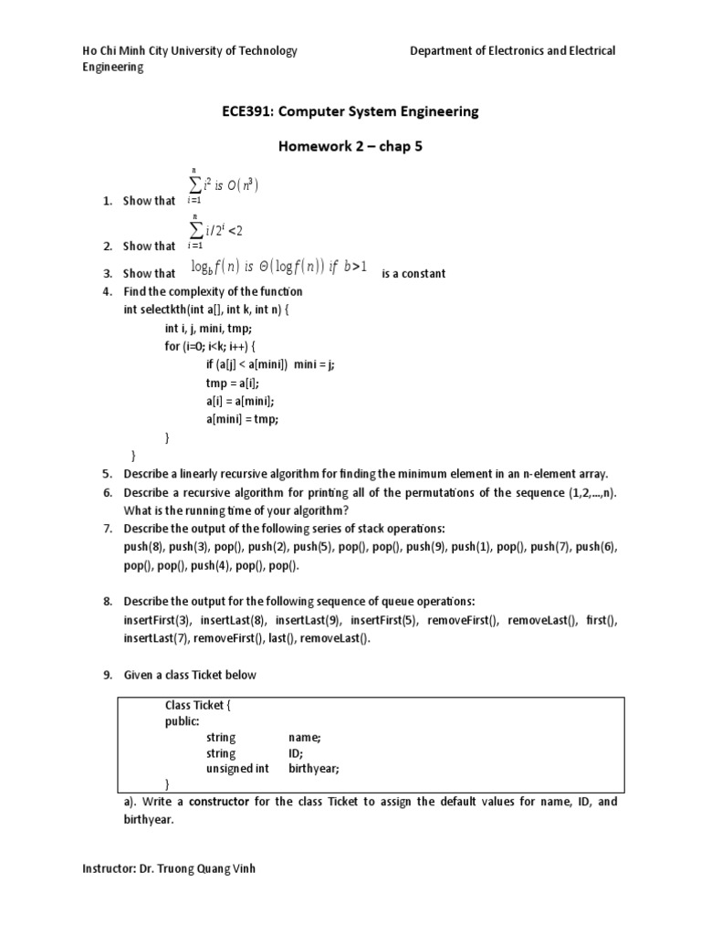 ECE391: Computer System Engineering Homework 2 - chap 5: f (n) is Θ (log f (n) ) if b >1 | PDF ...