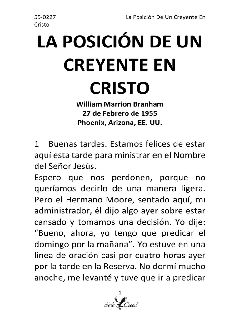 55-0227a La Posición de Un Creyente en Cristo Hub | PDF | Cristo ...