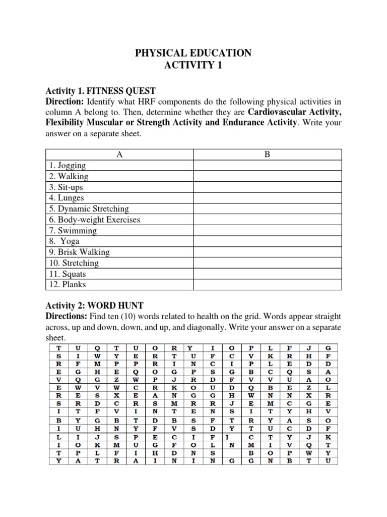 Physical Education - Activity 2 | PDF | Physical Education | Hobbies