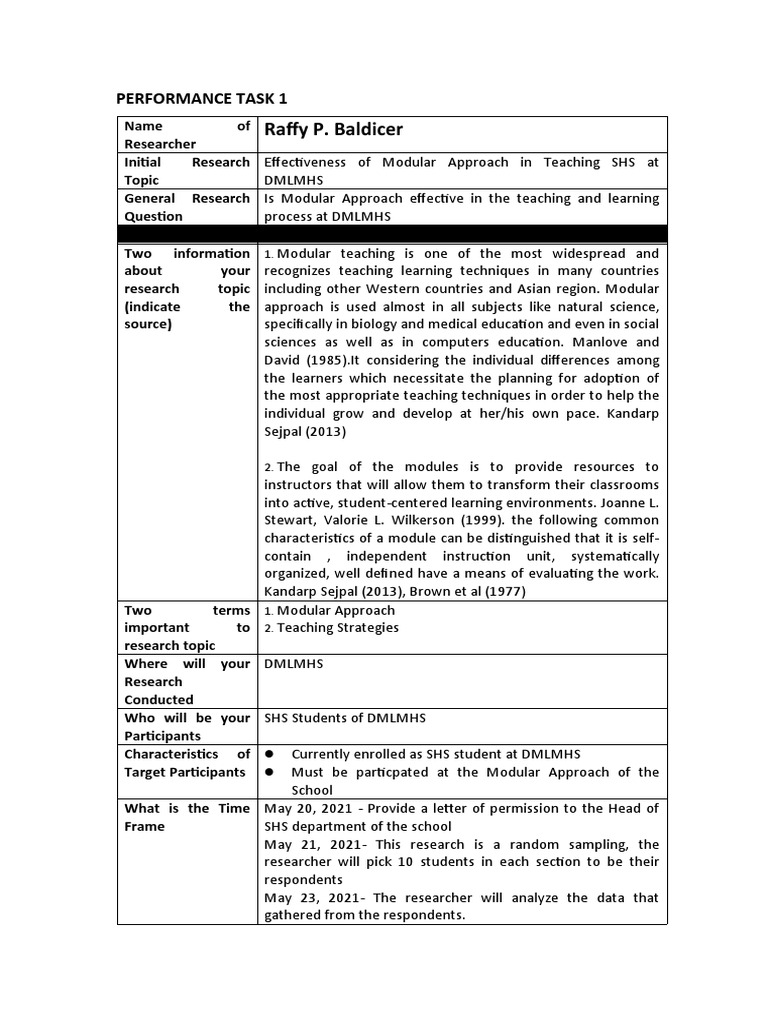 Performance Task 1 | PDF | Learning | Modularity
