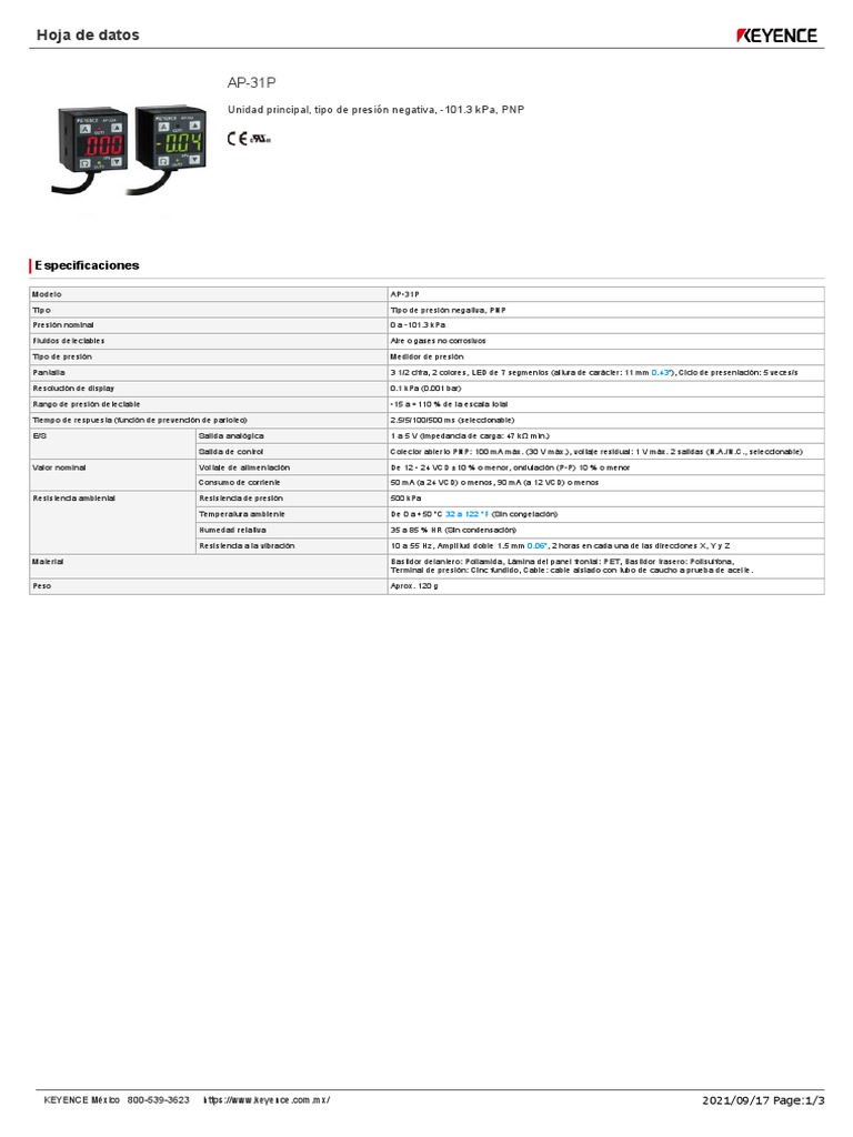 AP-31P Datasheet | PDF | Presión | Ingenieria Eléctrica