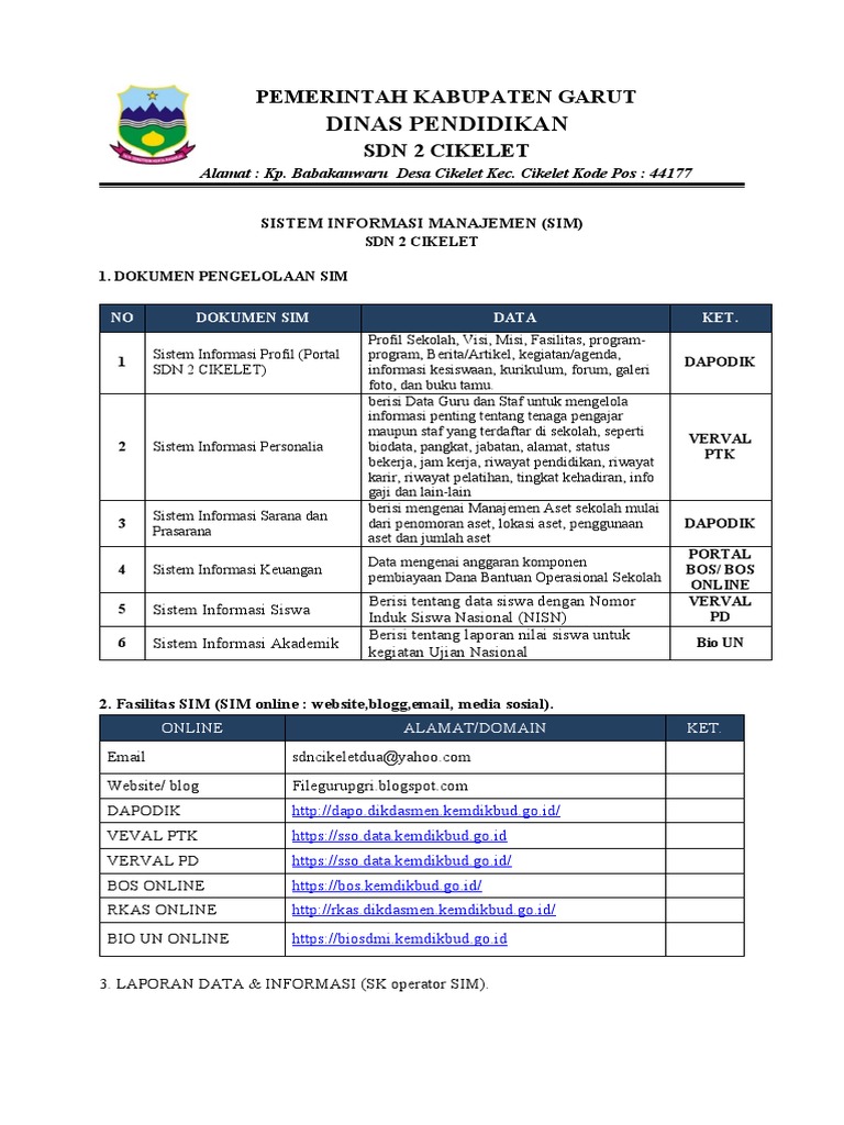 Contoh Dokumen Pengelolaan Sistem Informasi Manajemen (SIM) Sekolah ... Contoh Dokumen Pengelolaan Sistem Informasi Manajemen (SIM) Sekolah ...