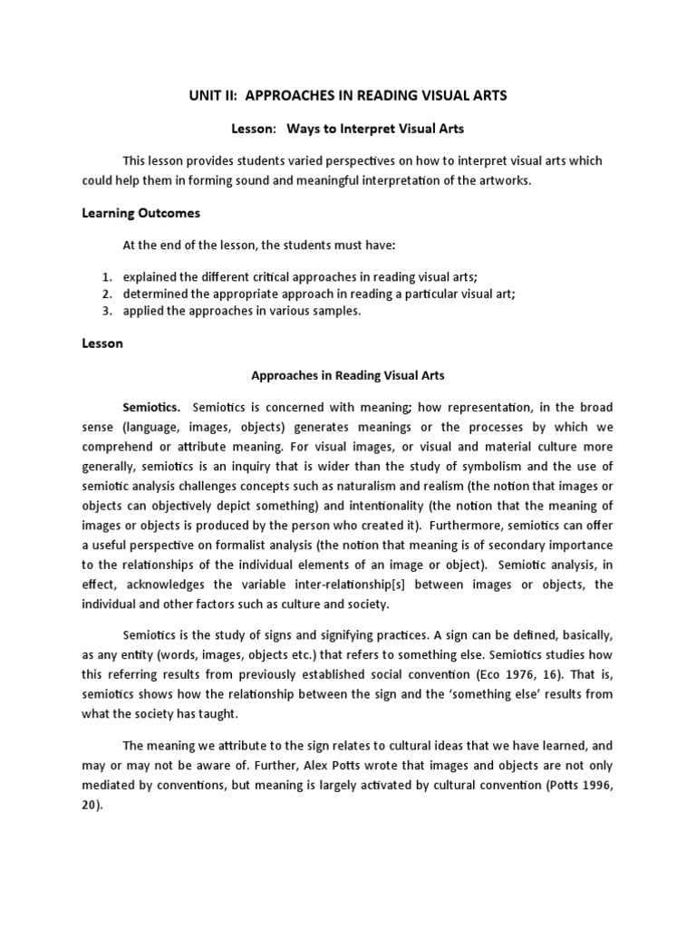 Unit II Approaches in Reading Visual Art | PDF | Semiotics | Paintings