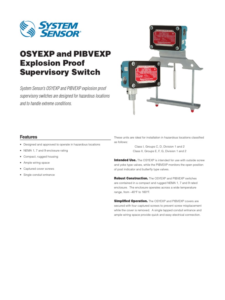 Osyexp and Pibvexp Explosion Proof Supervisory Switch | PDF | Switch ...