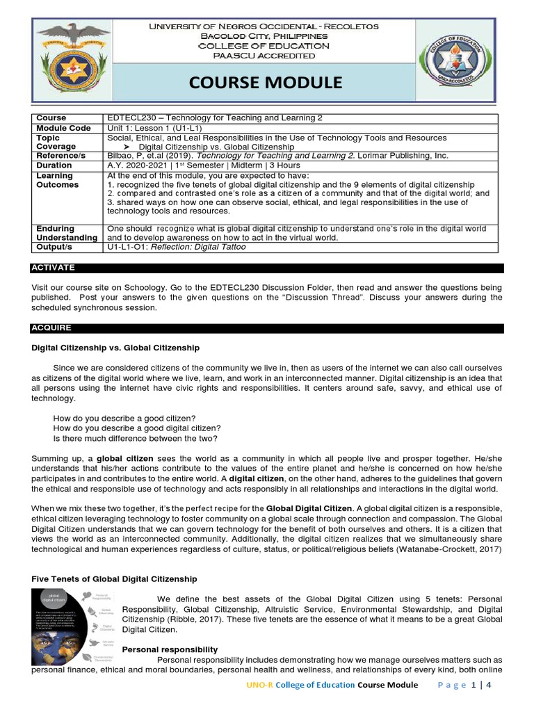 Course Module: Course Module Code Topic Coverage Reference/s Duration ...