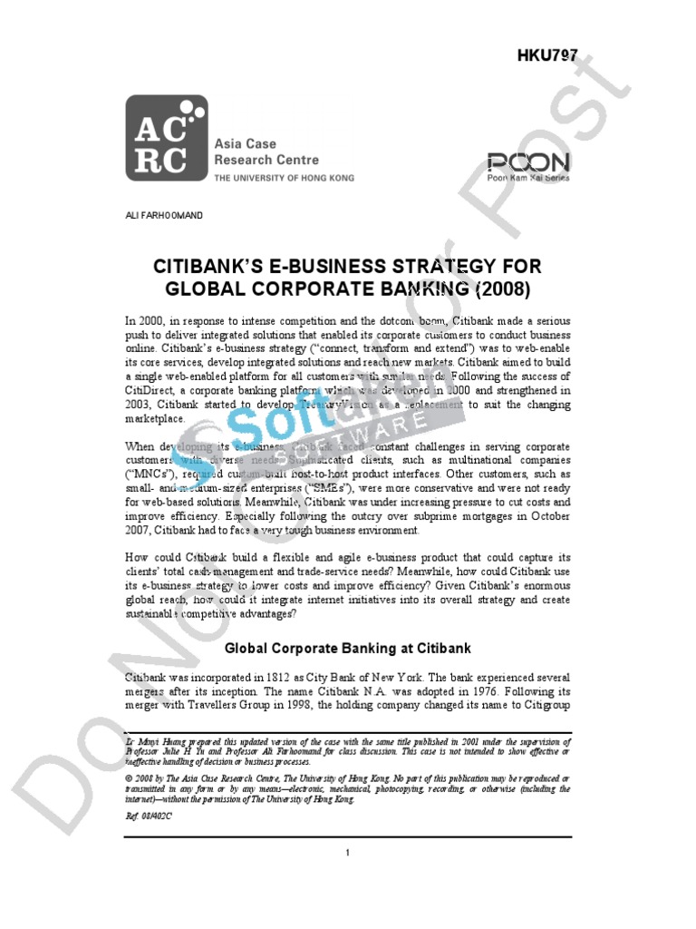 Citibank's E-Business Strategy For Global Corporate Banking - Cs - 1 ...