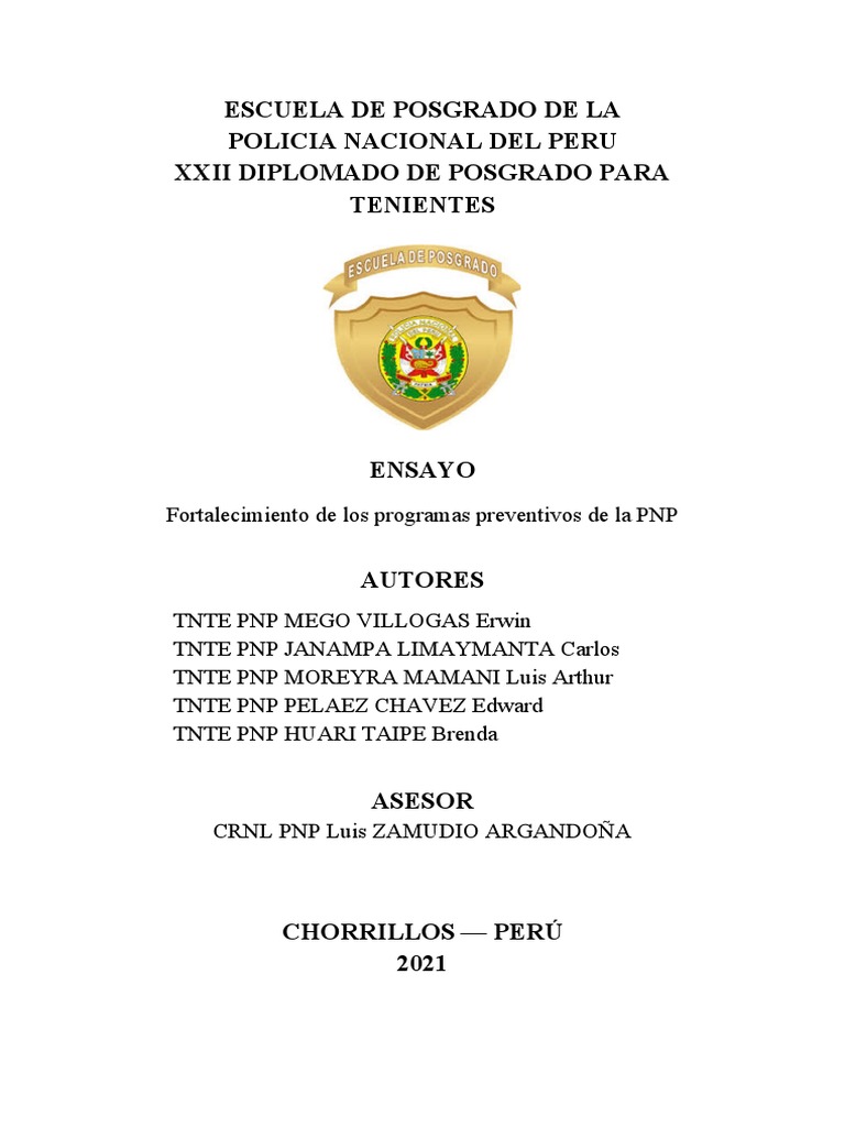 Fortalecimiento de Los Programas Preventivos de La PNP TURNITIN | PDF | Policía | Valores