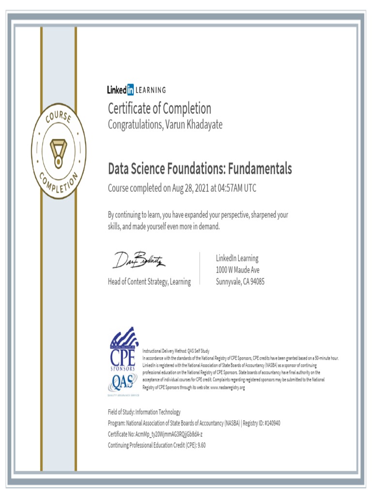 CertificateOfCompletion - Data Science Foundations Fundamentals (NASBA ... CertificateOfCompletion - Data Science Foundations Fundamentals (NASBA ...