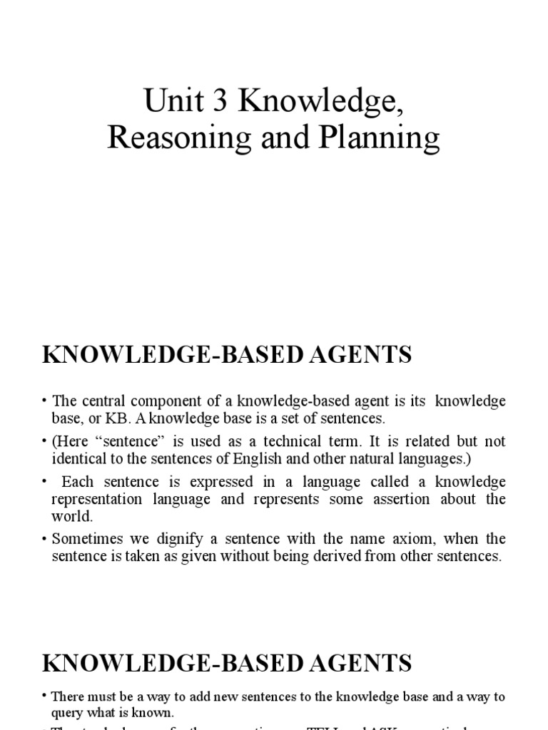 Unit III Knowledge, Reasoning and Planning | PDF | Interpretation ...