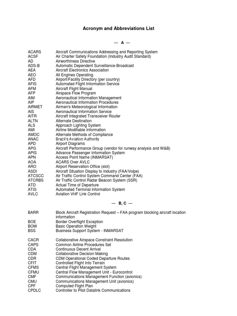 Acronym and Abbreviations List | PDF | Air Traffic Control | Instrument ...