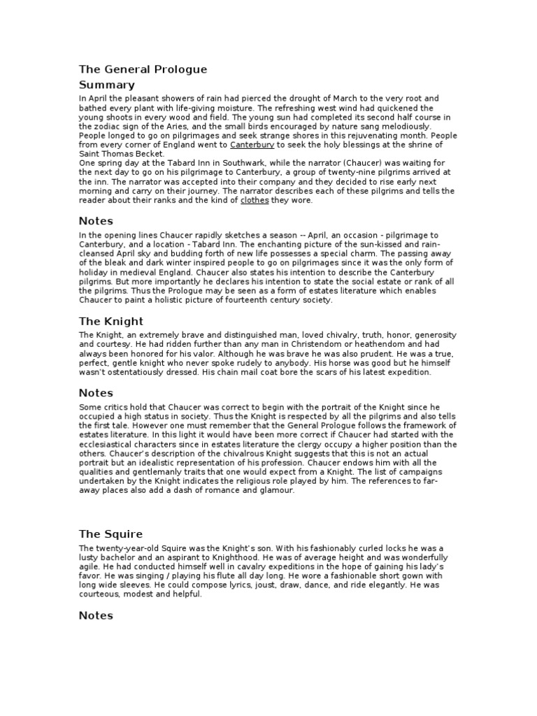 The General Prologue To The Canterbury Tales | PDF | Knight