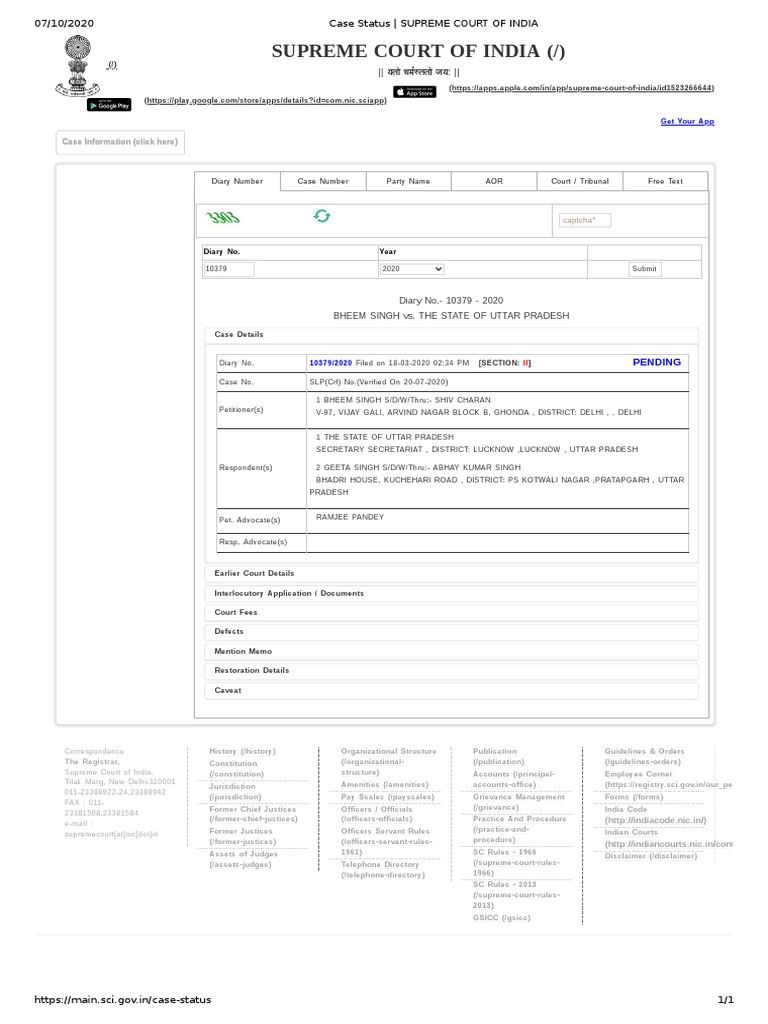 Supreme Court of India (/) : Case Information (Click Here) | PDF ...