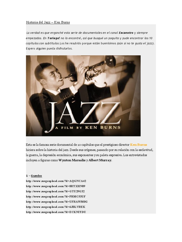 Historia Del Jazz - Ken Burns | PDF | Entretenimiento (general ...
