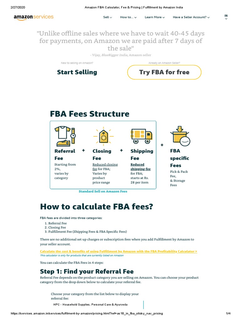 Amazon FBA Calculator, Fee & Pricing - Fulfillment by Amazon India ...