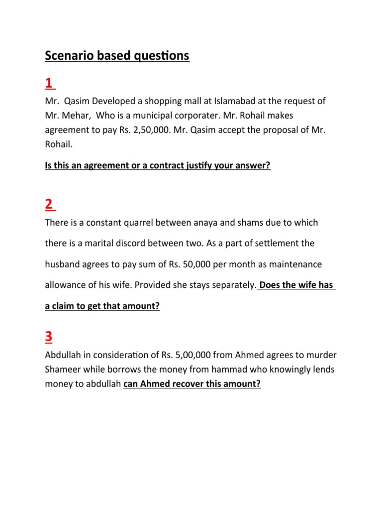Scenario Based Questions: Is This An Agreement or A Contract Justify ...