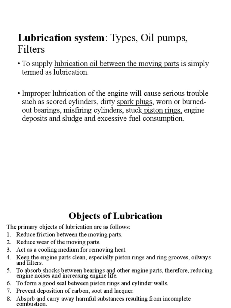 Lubrication Systems: Types, Oil Pumps & Filters Explained | PDF ...