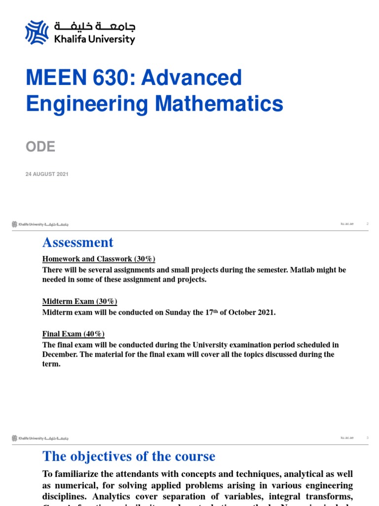 MEEN 630: Advanced Engineering Mathematics ODE | PDF | Partial ...