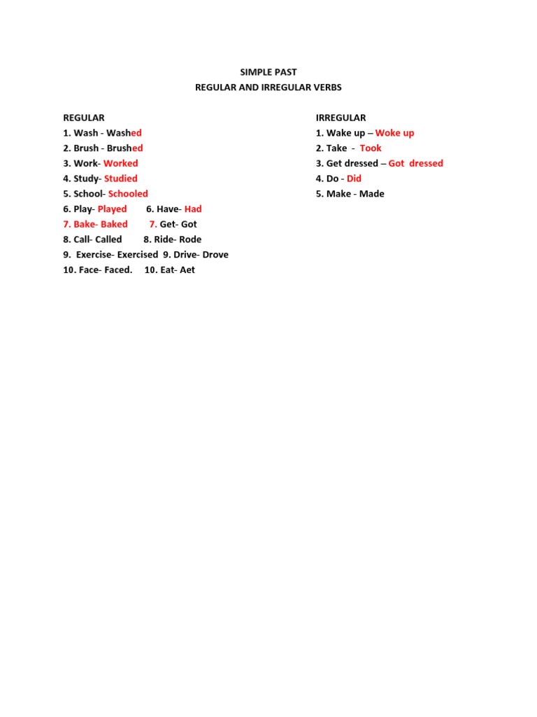Clasificación De Verbos Regulares E Irregulares Pdf