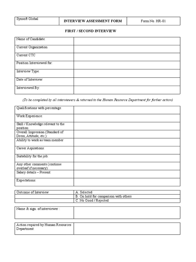 Interview Assessment Form First / Second Interview | PDF
