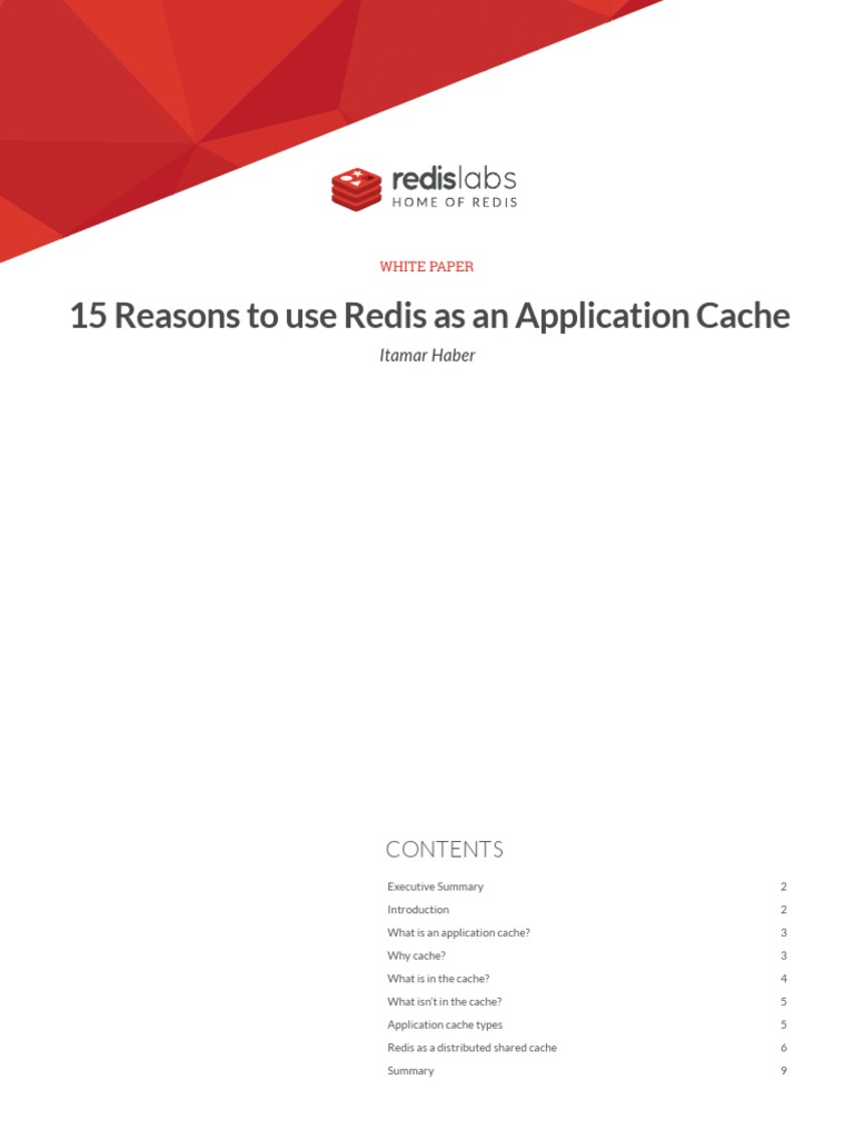 15 Reasons To Use Redis As Application Cache RedisLabs | PDF | Cache (Computing) | Databases