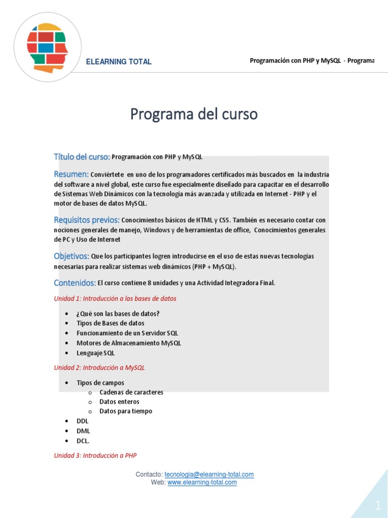 Programa Programación Con PHP y MySQL | PDF | Php | Mi sql