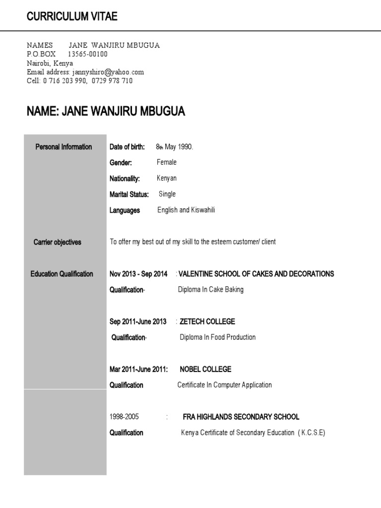 Name: Jane Wanjiru Mbugua | PDF | Kenya | Cooking