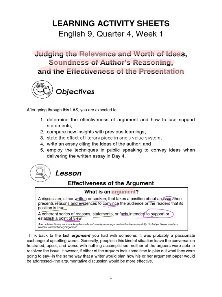 Evaluating Arguments in English 9 | PDF | Argument | Essays