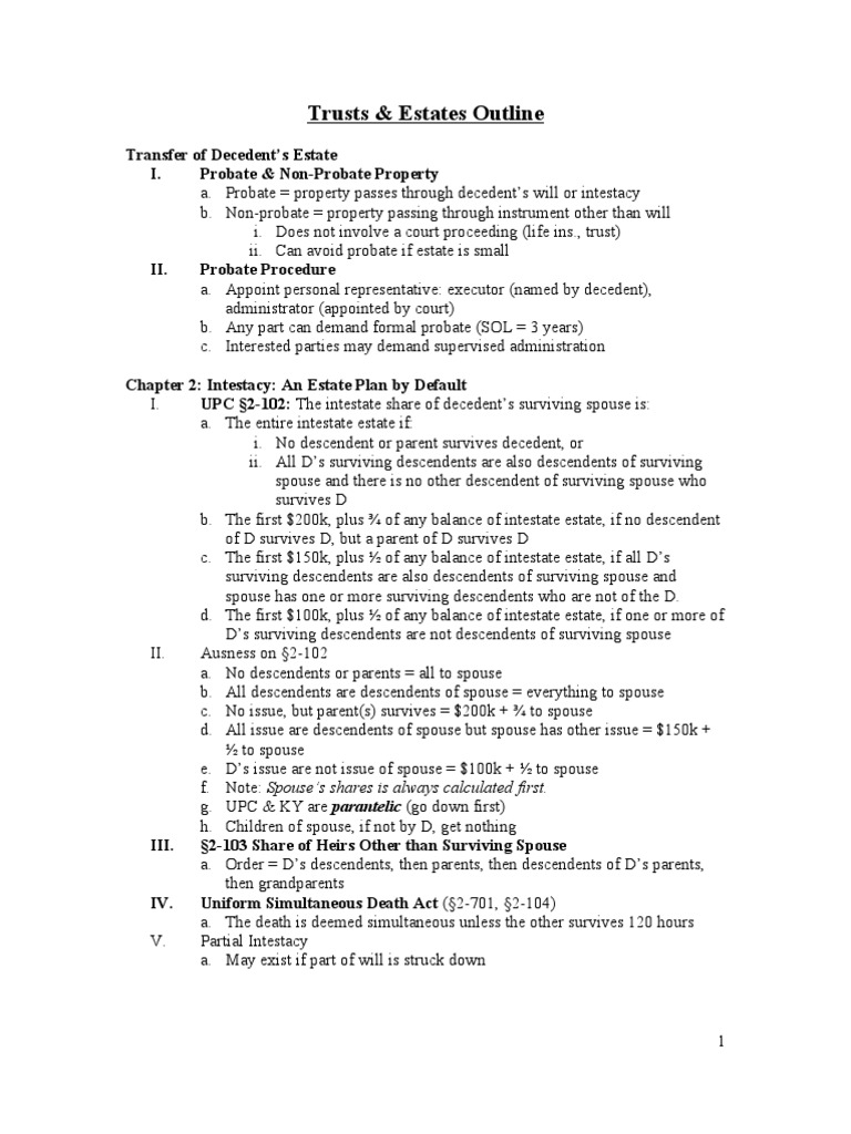 Trusts & Estates Outline | PDF | Will And Testament | Intestacy