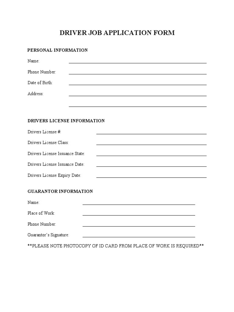 Driver Job Application Form: Personal Information | PDF | Identity ...