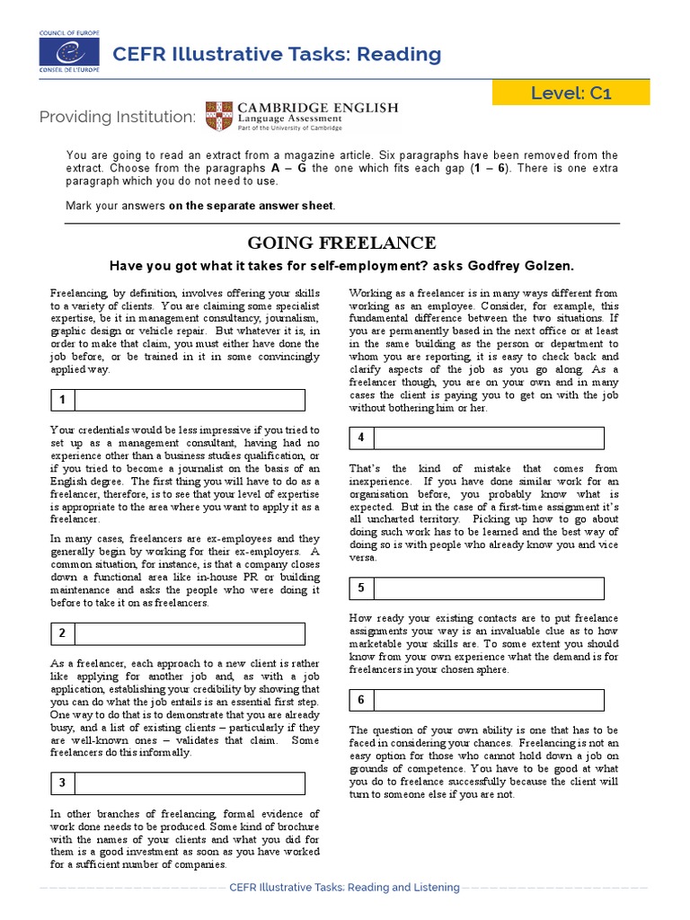Cambridge English Reading C1 | PDF | Freelancer | Consultant