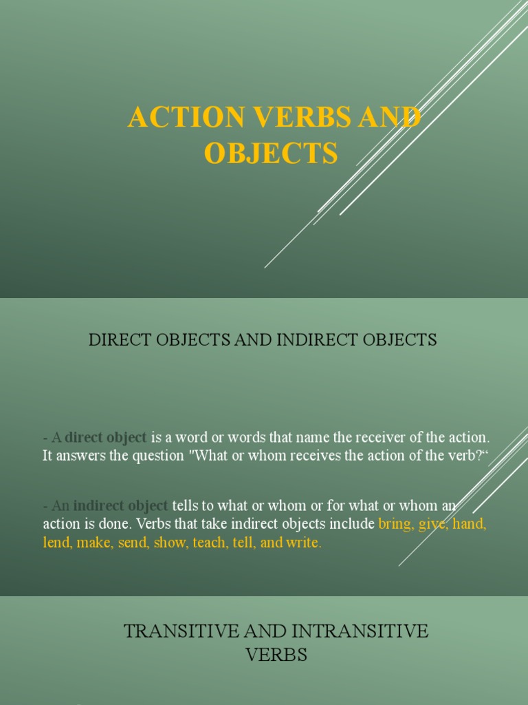 Action Verbs and Objects-Practices | PDF | Verb | Object (Grammar)