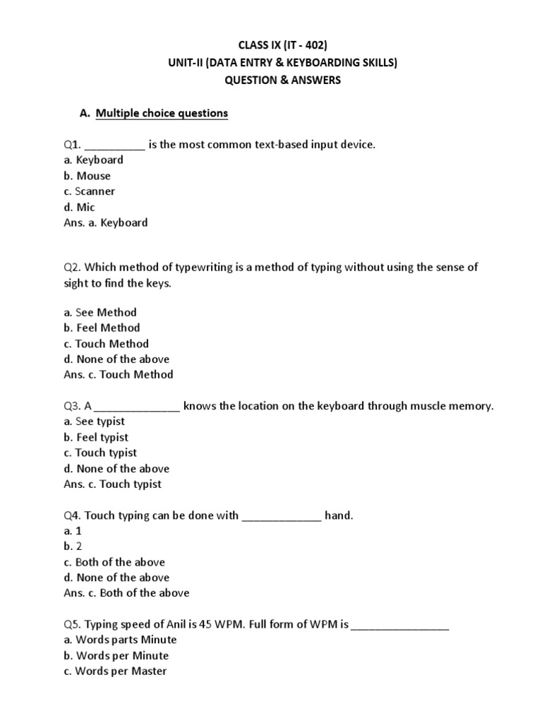 9th Unit-2 Data Entry & Keyboard Skilling | PDF | Personal Computers | Input/Output
