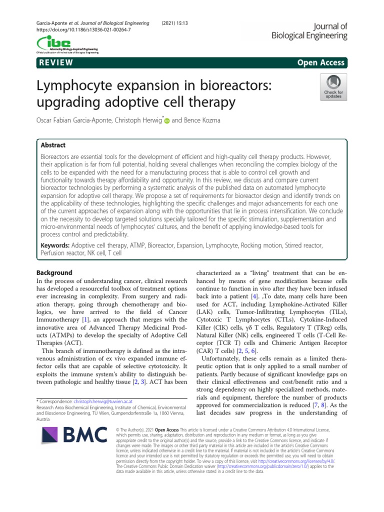 Lymphocyte Expansion in Bioreactors: Upgrading Adoptive Cell Therapy ...