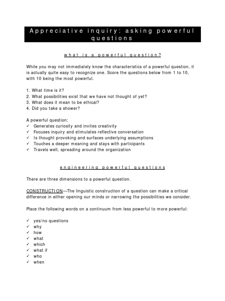 Appreciative Inquiry - Asking Powerful Questions - 110904 | PDF