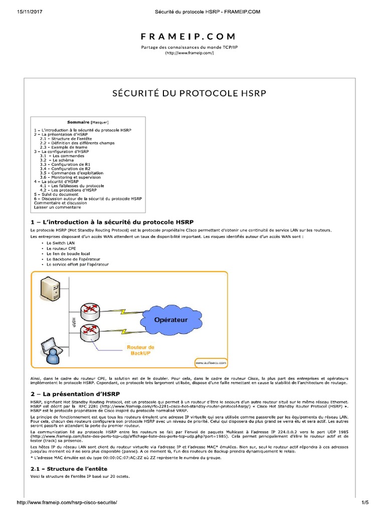 Sécurité Du Protocole HSRP - FRAMEIP | PDF